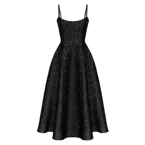 POST MERIDIEM Jacquard Gold Flecks Bustier Dress - Black