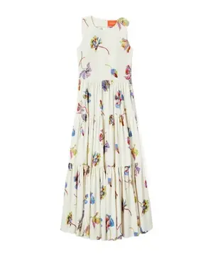 La DoubleJ Big Sleeveless Tiered Floral Dress - White