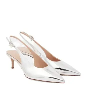 GIANVITO ROSSI Metallic Leather Slingback Pumps - White