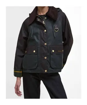 Barbour Reighton Hooded Jacket With Corduroy Collar - Black