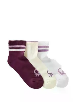 BENETTON Logo Motif Striped Ankle Socks Set Of 3 - Purple