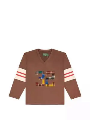 DENIM TEARS Plaid-patchwork Long-sleeves T-shirt - Brown