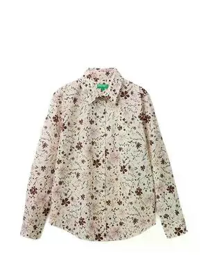 BENETTON Floral-print Long-sleeve Shirt - Neutrals