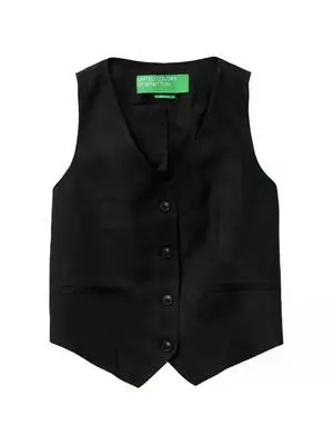 BENETTON Button-up Linen Waistcoat - Black
