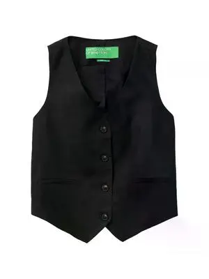 BENETTON Linen V-neck Waistcoat - Black