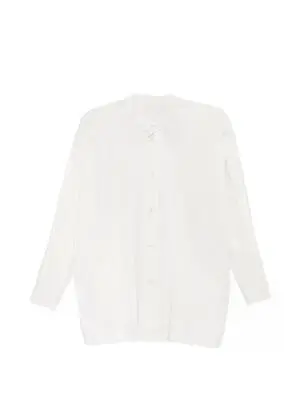 Issey Miyake Pleated Band-collar Shirt - White