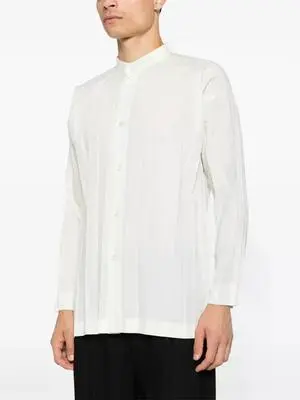 Issey Miyake Pleated Band-collar Shirt - White