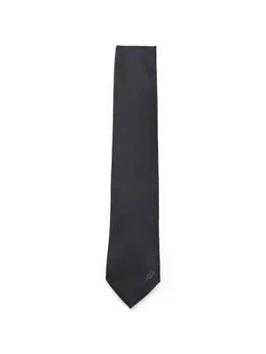 Brioni Herringbone-weave Logo-embroidered Tie - Black