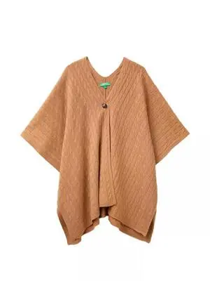 BENETTON Cable Knit Button-up Cape - Brown