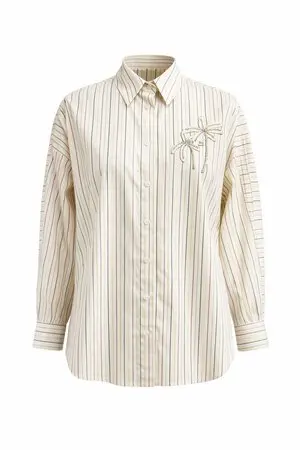EXQUISE Neutrals Gage Embroidered Long Sleeve Shirt