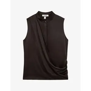 REISS Gia Draped-detail Sleeveless Silk Top - Dark Grey