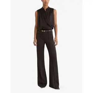 REISS Gia Draped-detail Sleeveless Silk Top - Dark Grey