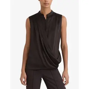 REISS Gia Draped-detail Sleeveless Silk Top - Dark Grey