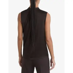 REISS Gia Draped-detail Sleeveless Silk Top - Dark Grey