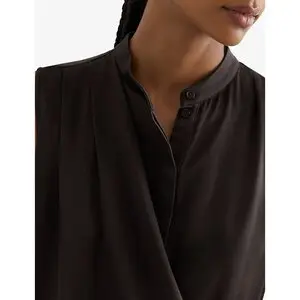 REISS Gia Draped-detail Sleeveless Silk Top - Dark Grey
