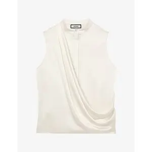 REISS Gia Draped-detail Sleeveless Silk Top - Ivory