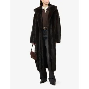 THE FRANKIE SHOP Faux Fur Longline Coat - Dark Brown
