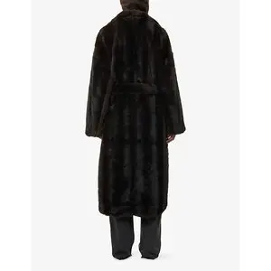 THE FRANKIE SHOP Faux Fur Longline Coat - Dark Brown