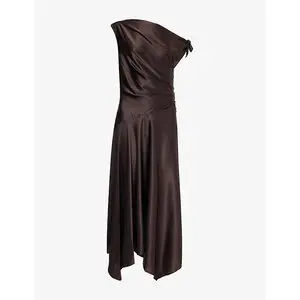 Staud Portia Asymmetric Silk Dress - Earth