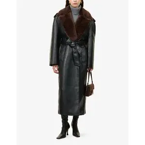 THE FRANKIE SHOP Faux-leather Belted Trench Coat With Shearling Trim