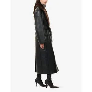 THE FRANKIE SHOP Faux-leather Belted Trench Coat With Shearling Trim