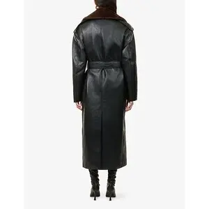 THE FRANKIE SHOP Faux-leather Belted Trench Coat With Shearling Trim