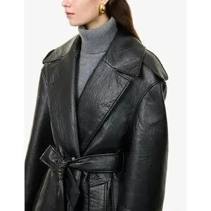 THE FRANKIE SHOP Faux-leather Belted Trench Coat With Shearling Trim