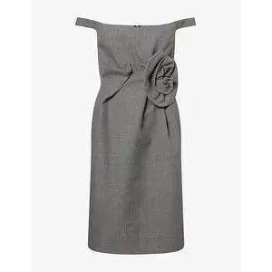 Magda Butrym Floral-embellished Wool-blend Midi Dress - Grey