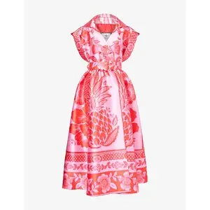 ARAM Floral-print Belted Satin Maxi Dress
