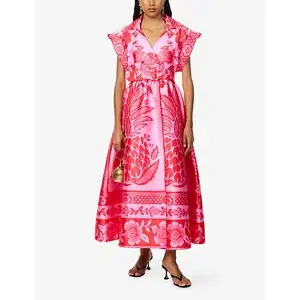 ARAM Floral-print Belted Satin Maxi Dress