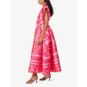 ARAM Floral-print Belted Satin Maxi Dress