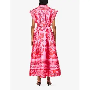 ARAM Floral-print Belted Satin Maxi Dress