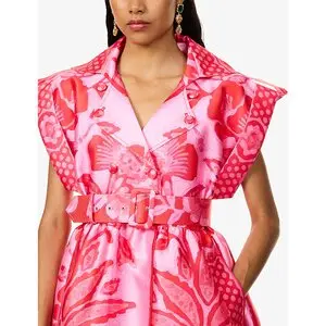 ARAM Floral-print Belted Satin Maxi Dress