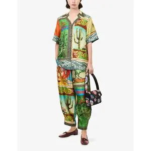ALEMAIS Ace Printed Tapered Silk Twill Trousers