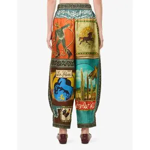 ALEMAIS Ace Printed Tapered Silk Twill Trousers