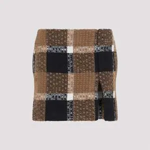 Celine Mini Plaid Wool Blend Skirt - Brown