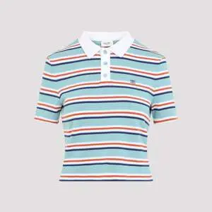 Celine Striped Cotton Knit Polo Shirt - Blue
