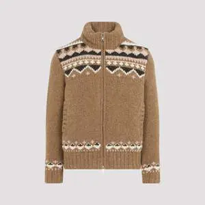 Moncler Fair Isle Zip-up Wool Cardigan - Brown