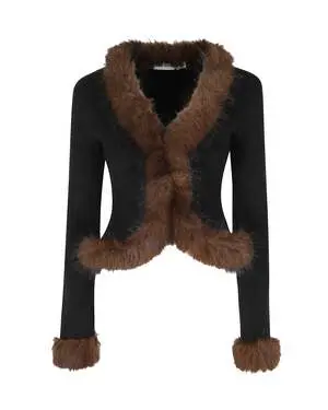 SELF-PORTRAIT Faux Fur Trim Cropped Jacket