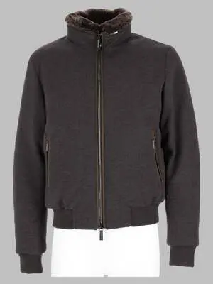 MOORER Wool Zip Front Bomber Jacket - Brown
