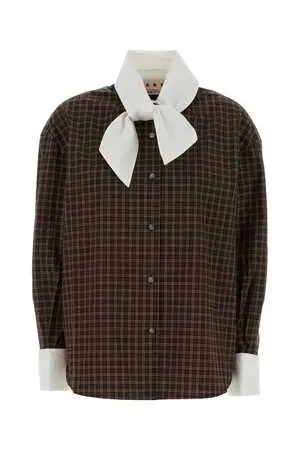 Marni Embroidered Poplin Oversized Shirt - Checked