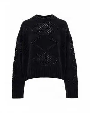 Liu Jo Openwork Knit Crewneck Sweater - Nero
