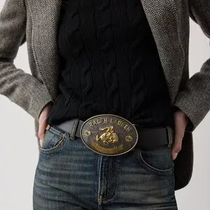 Ralph Lauren Rodeo Buckle Vachetta Leather Wide Belt