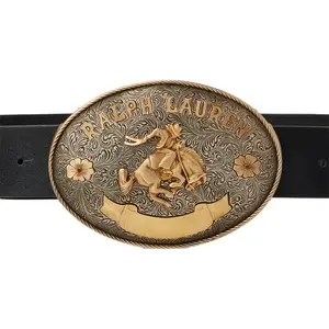Ralph Lauren Rodeo Buckle Vachetta Leather Wide Belt