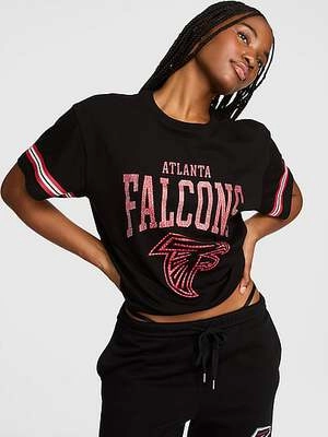 Pink Nfl Collection Campus Cotton Bling Tee - Black
