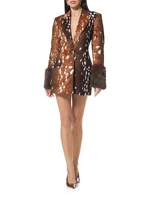 Victoria's Secret Afrm Edel Pinched-waist Blazer With Faux-fur Cuffs - Print