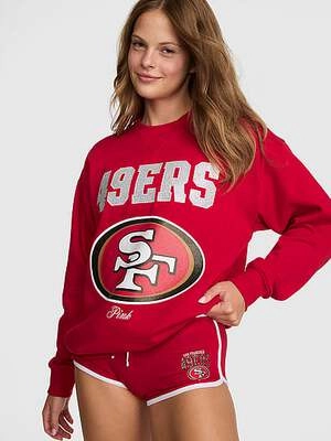Pink Nfl Collection Campus Crewneck Sweatshirt With Embellishments - Red