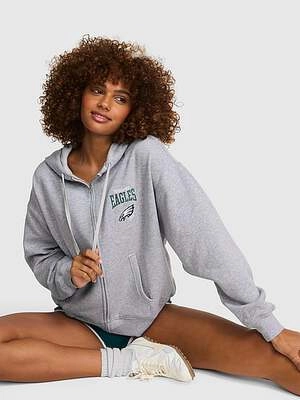Pink Nfl Collection Campus Fleece™ Bling Full-zip Hoodie - Grey