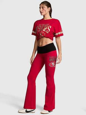 Pink Nfl Collection All-day Cotton™ Bling Foldover Flare Leggings - Red
