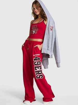 Pink Nfl Collection Campus Fleece Bling Wide-leg Sweatpants - Red
